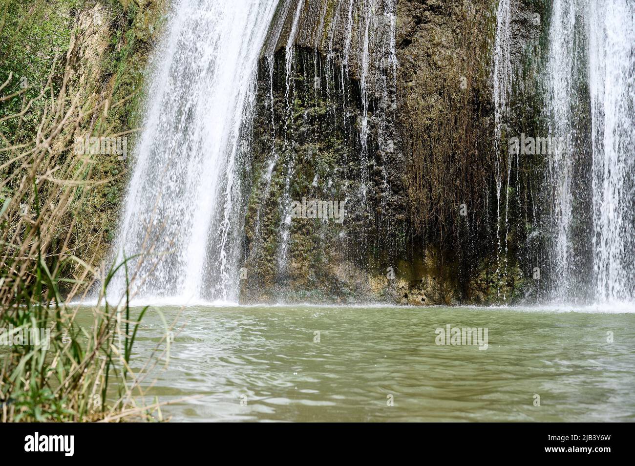 Waterfall landscape. Ayun's fall water stream. River Nahal Ayun. Nature ...