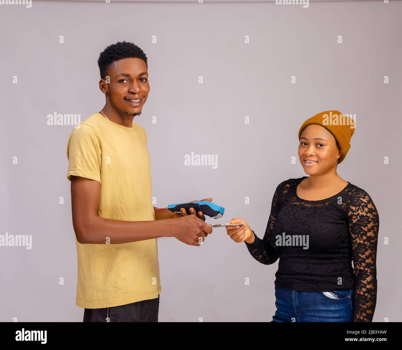guy giving the money his client withdraw from pos terminal Stock Photo ...