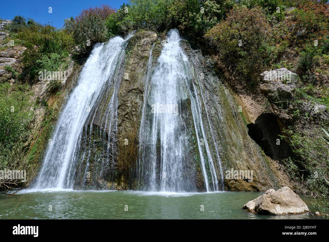 Waterfall landscape. Ayun's fall water stream. River Nahal Ayun. Nature ...