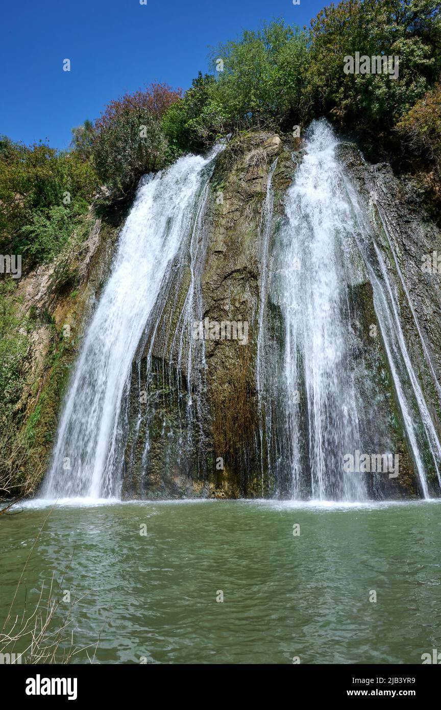 Waterfall landscape. Ayun's fall water stream. River Nahal Ayun. Nature ...