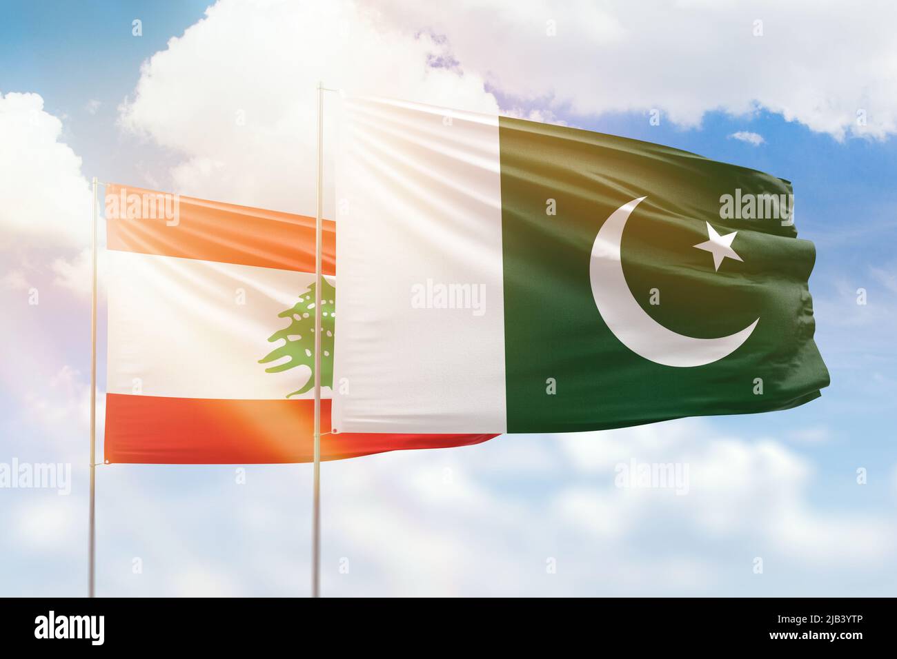 Sunny blue sky and flags of pakistan and lebanon Stock Photo - Alamy