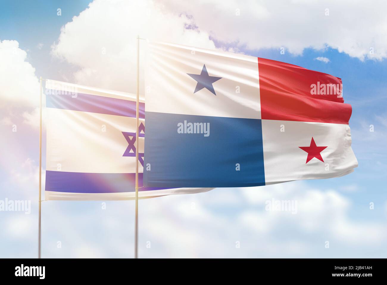 Sunny blue sky and flags of panama and israel Stock Photo - Alamy