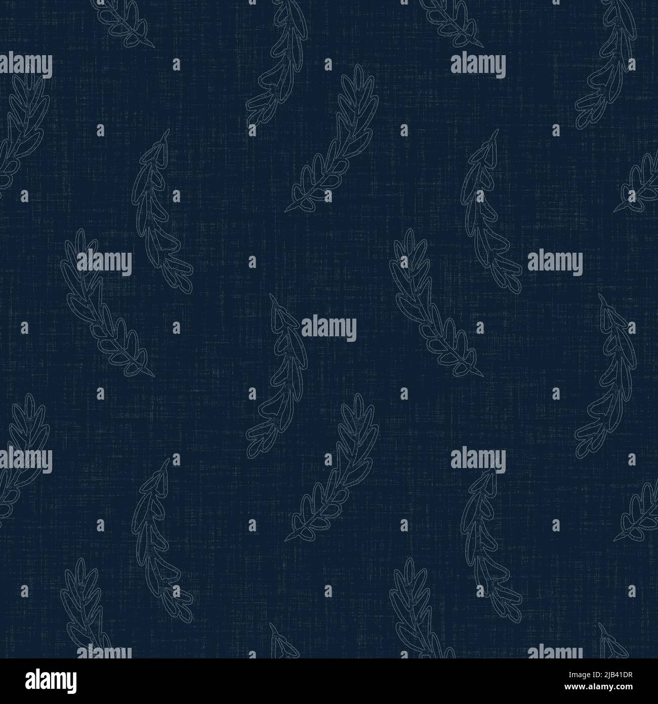 Dark indigo blue leaf dye stitch block print pattern. Japanese ...