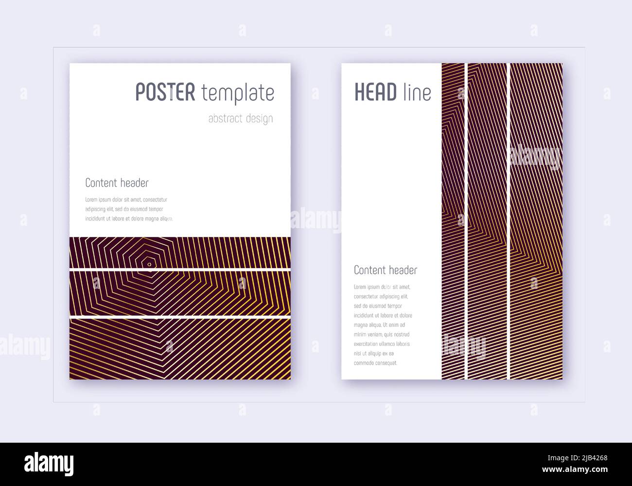 Geometric cover design template set. Gold abstract lines on maroon ...