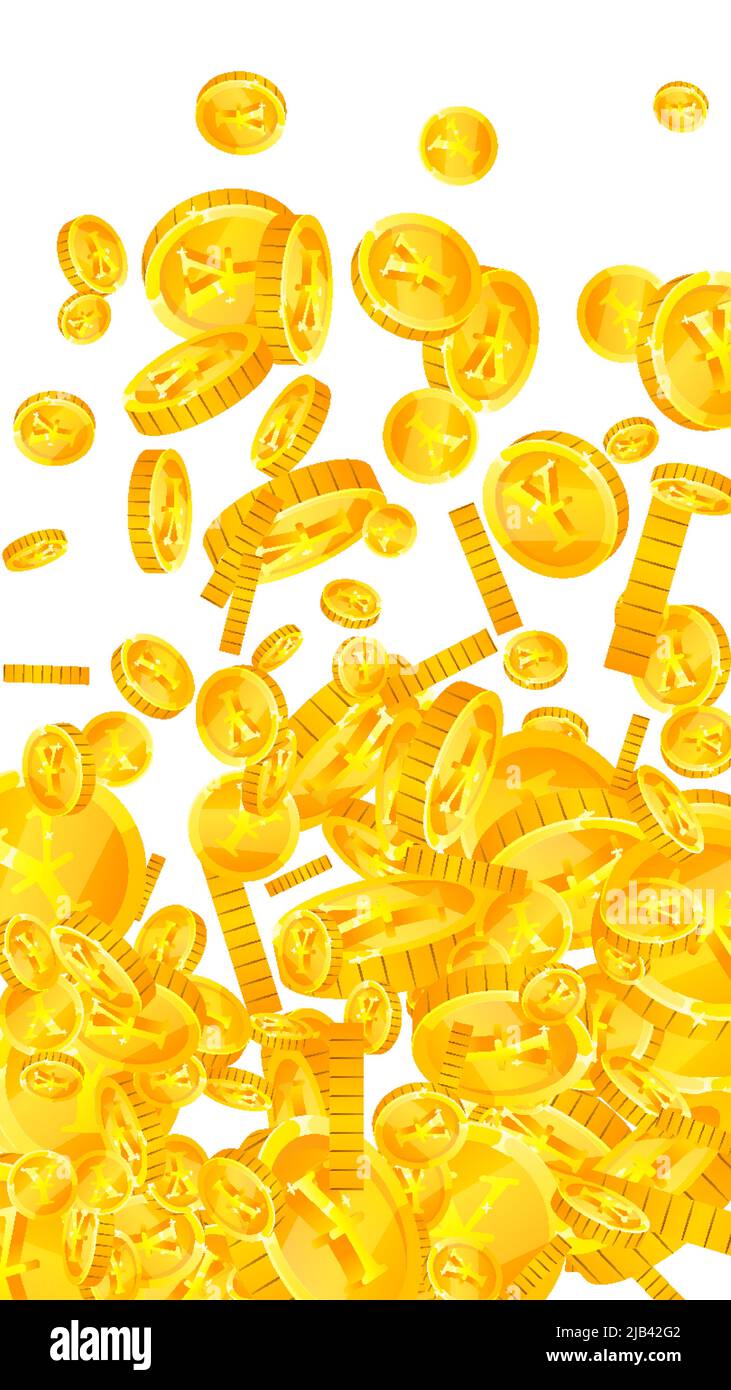 Chinese yuan coins falling. Powerful scattered CNY coins. China money ...