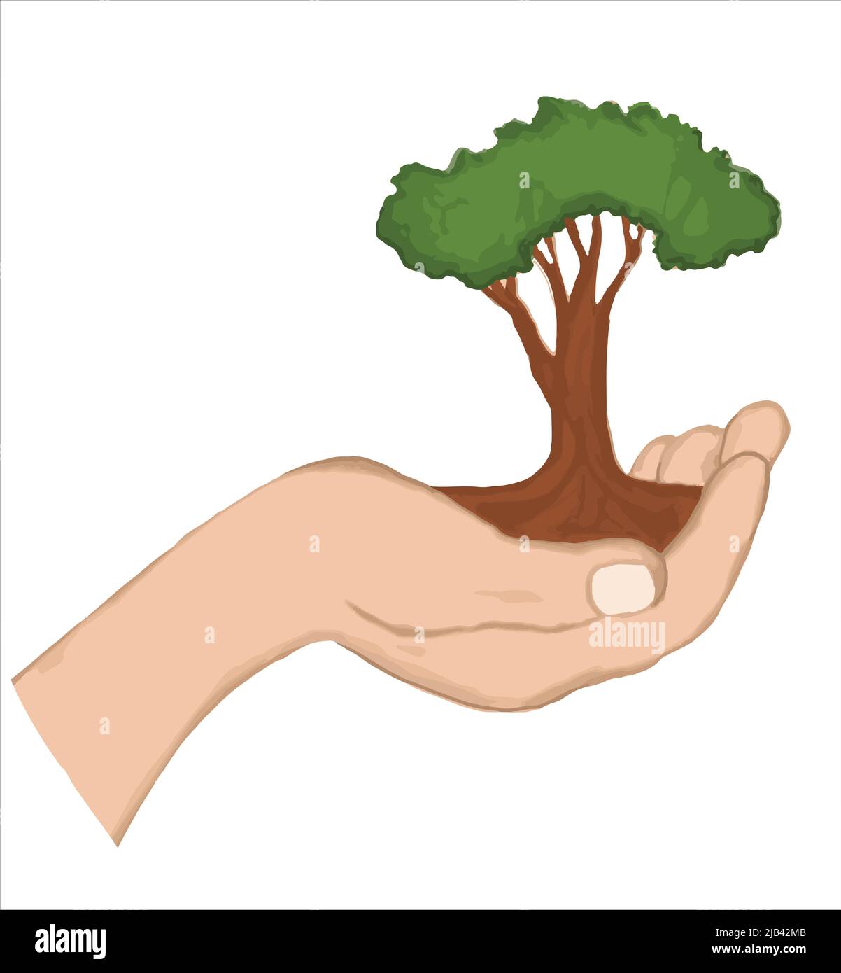 Hand with young tree Stock Vector Images - Alamy