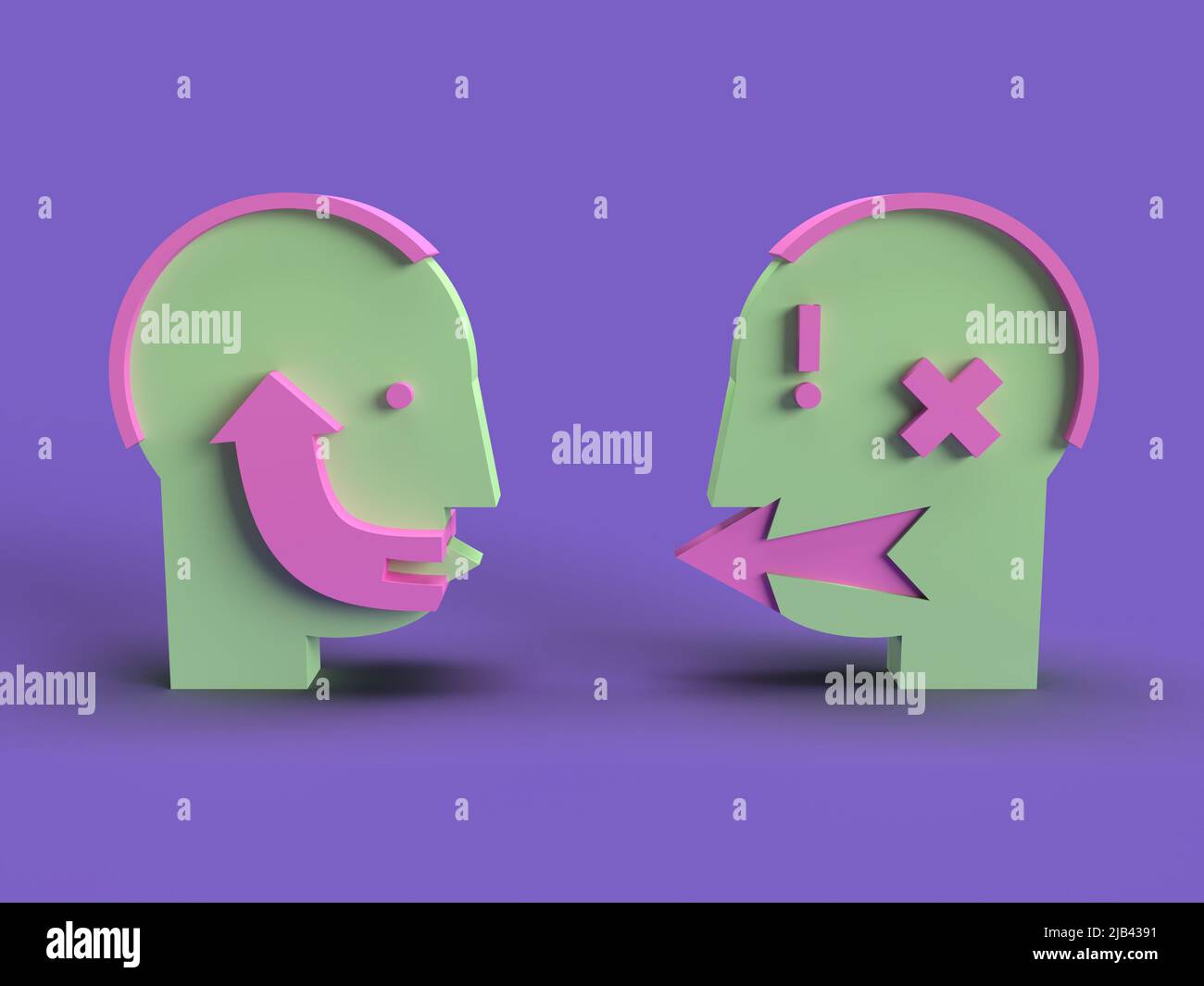 positive listening and understanding an angry person, talking heads 3d ...