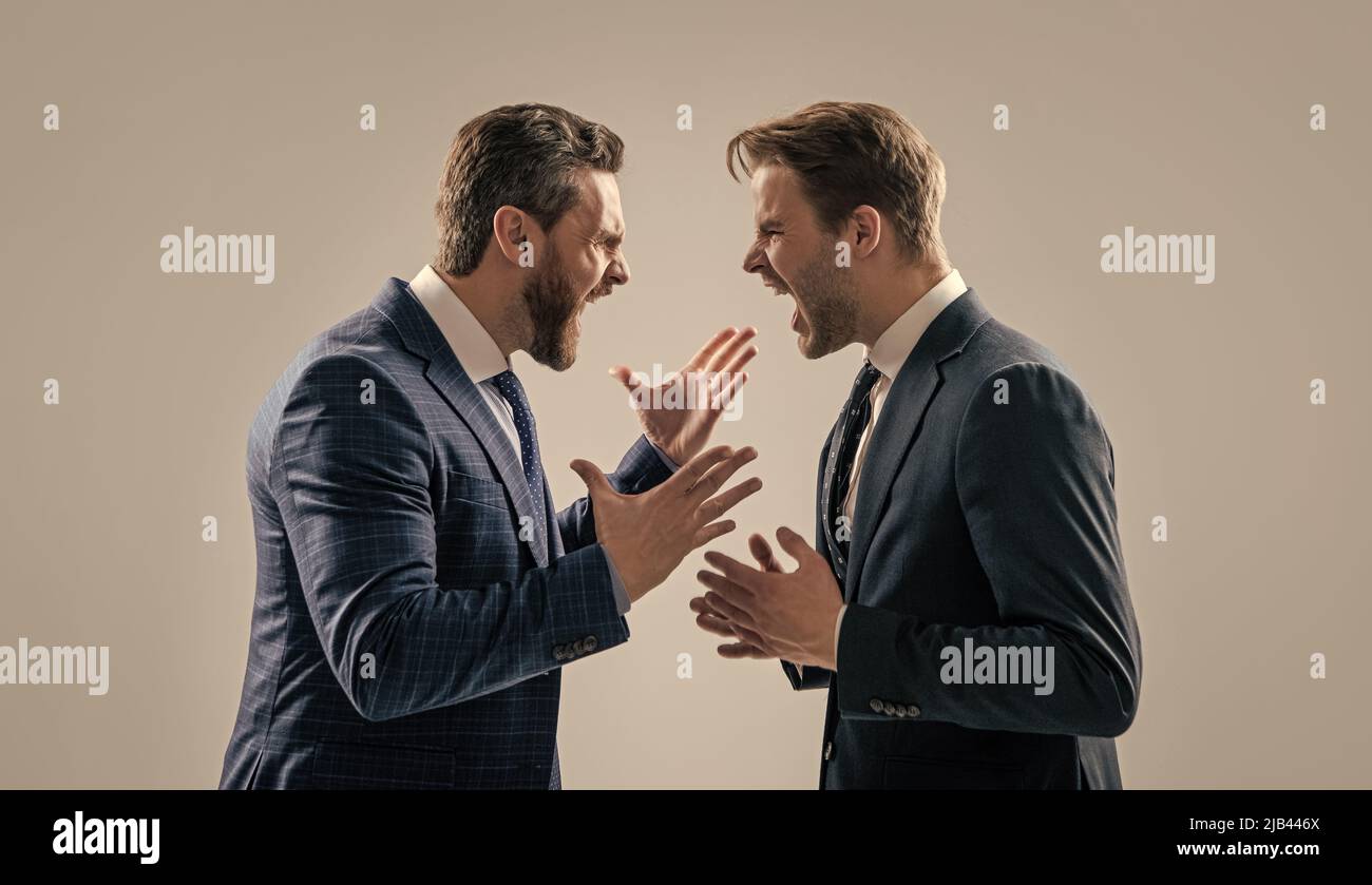 dissatisfied men discuss failure. two colleagues have disagreement and ...