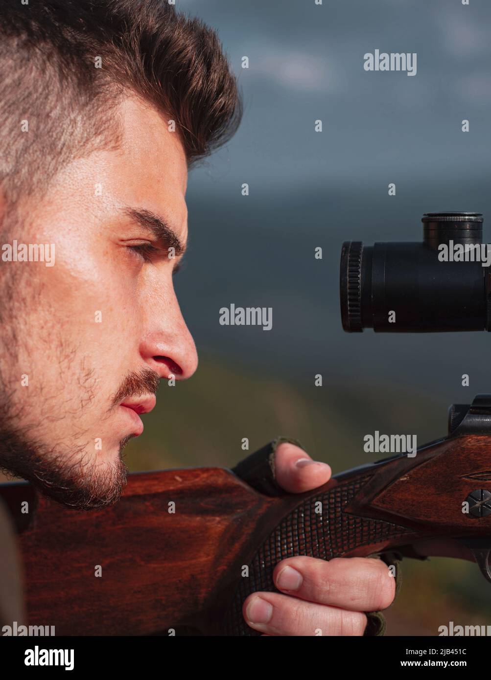 Close-up Target with optic sight. Close up snipers carbine at the ...