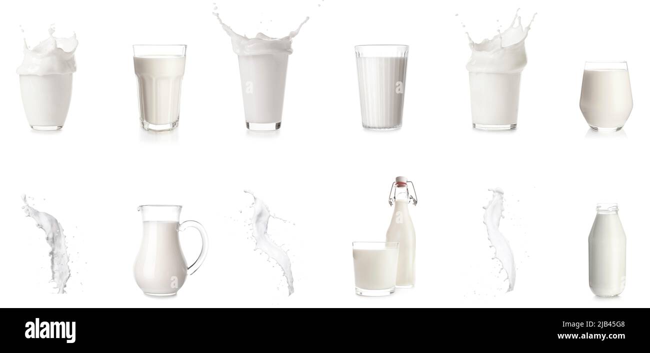Set of fresh milk on white background Stock Photo - Alamy