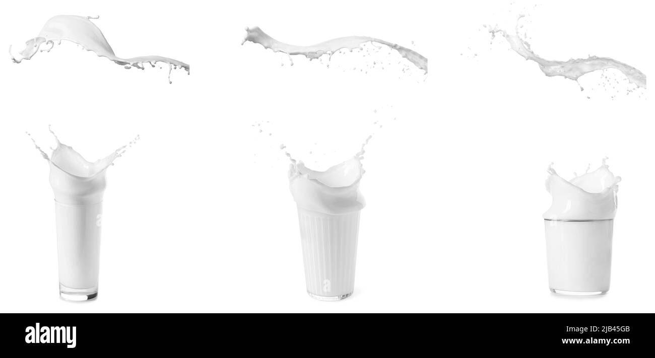 Set of fresh milk on white background Stock Photo - Alamy