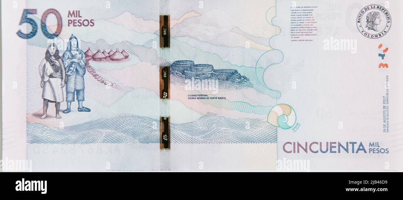 colombian money, fifty thousand pesos on white background Stock Photo ...