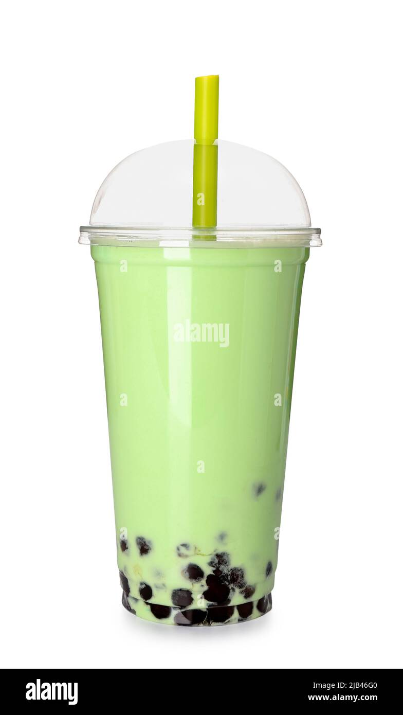 Plastic cup of tasty bubble tea on white background Stock Photo - Alamy