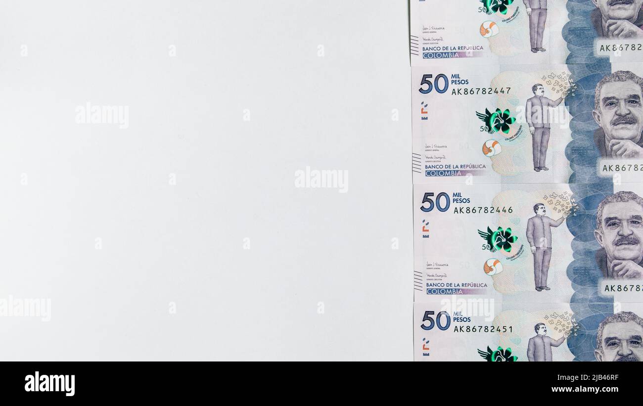 colombian money, fifty thousand pesos on white background Stock Photo ...