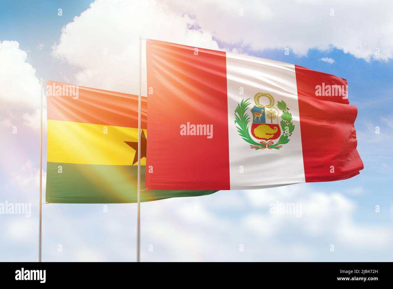 Sunny blue sky and flags of peru and ghana Stock Photo - Alamy
