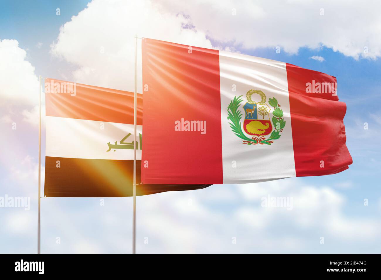 Sunny blue sky and flags of peru and iraq Stock Photo - Alamy