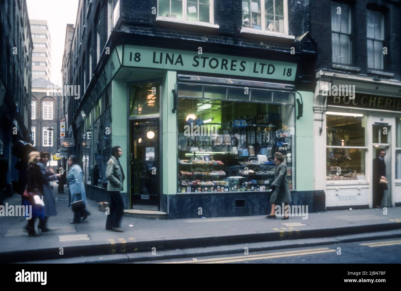 1970s archive photograph of Lina Stores delicatessen in Brewer Street ...