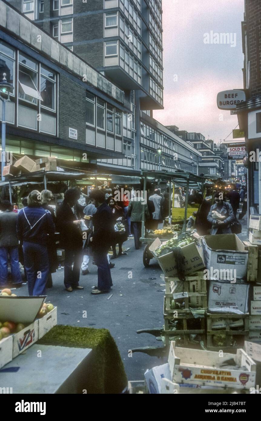 1970s archive photograph of Berwick Street market in Soho, London Stock ...