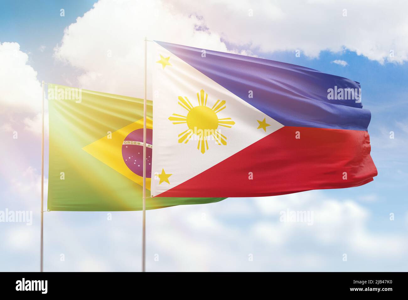 Sunny blue sky and flags of philippines and brazil Stock Photo - Alamy