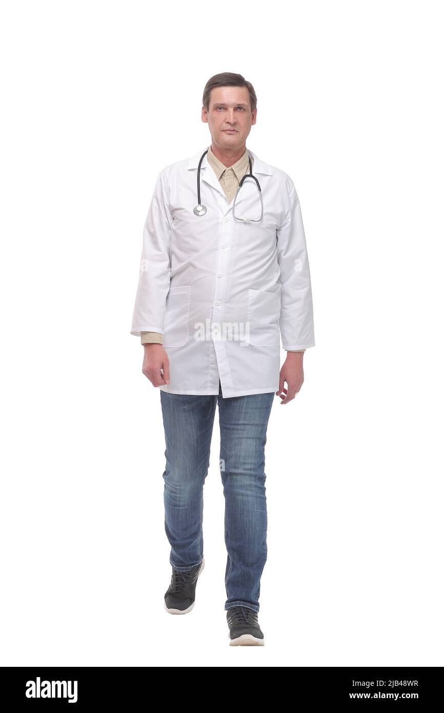 Full length portrait of young caucasian with stethoscope walking doctor Stock Photo - Alamy