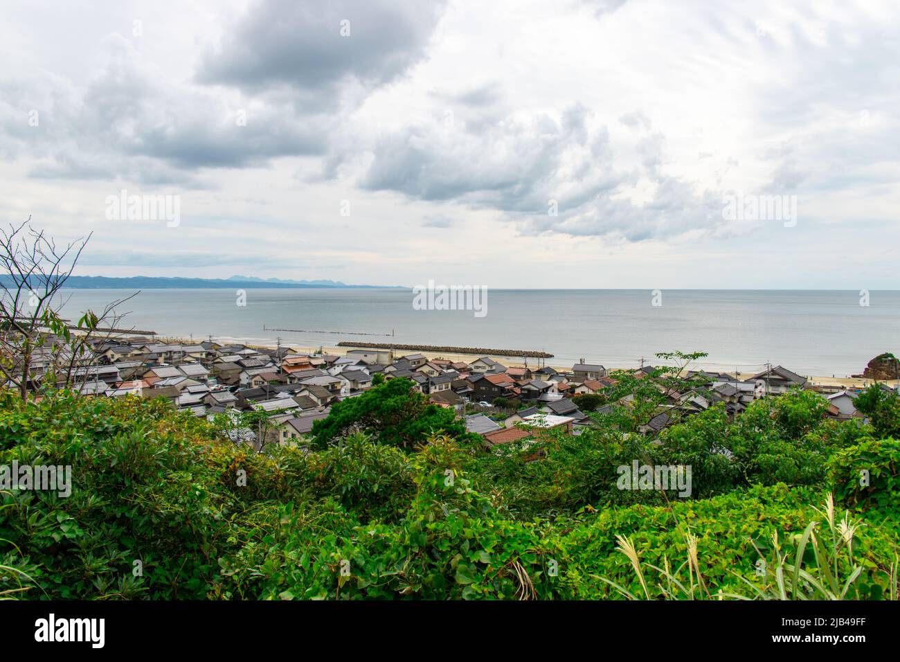 Landscape of Izumo city and beach from hill top at Mt. Hounouzan Park ...