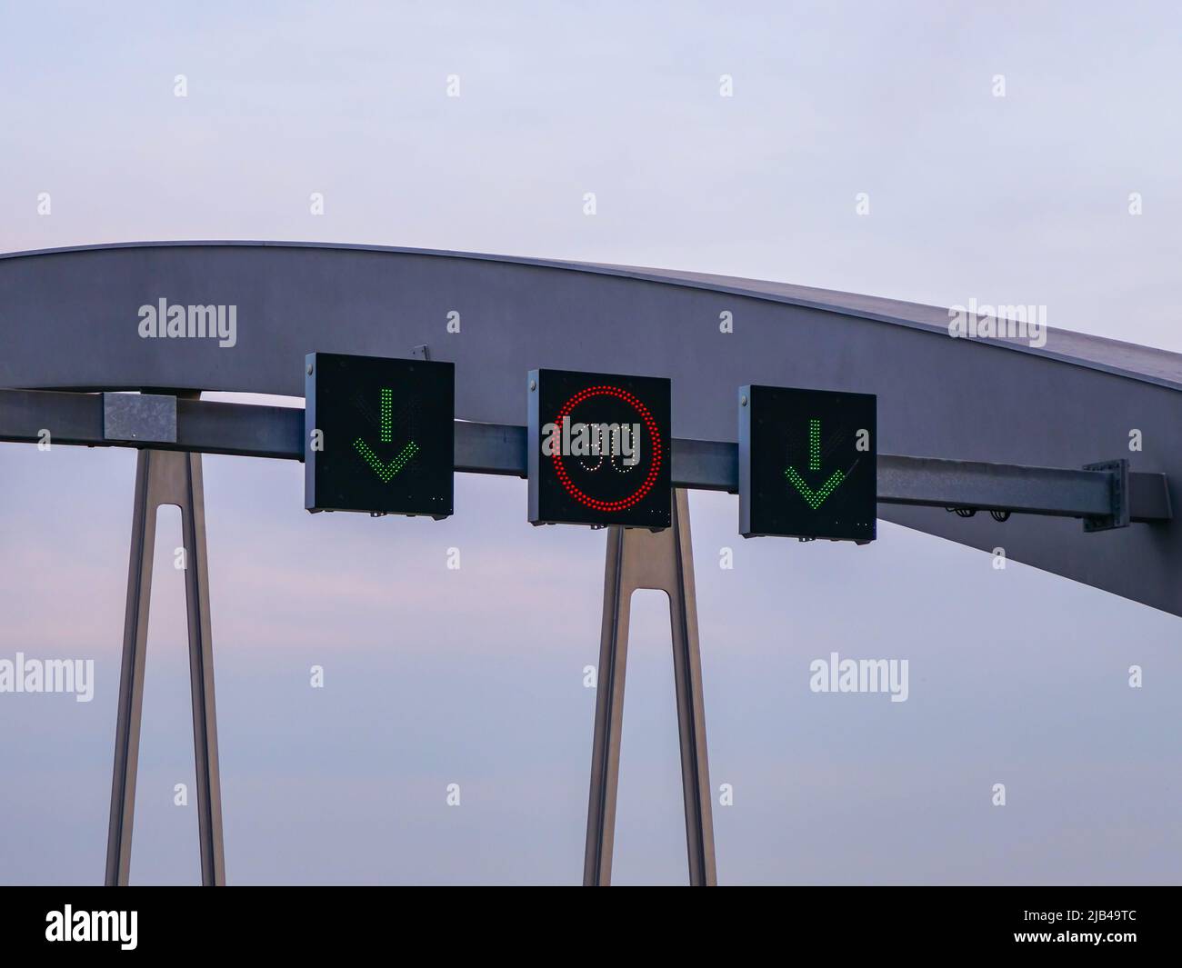 30 speed limit sign for the road users. A digital traffic sign is ...