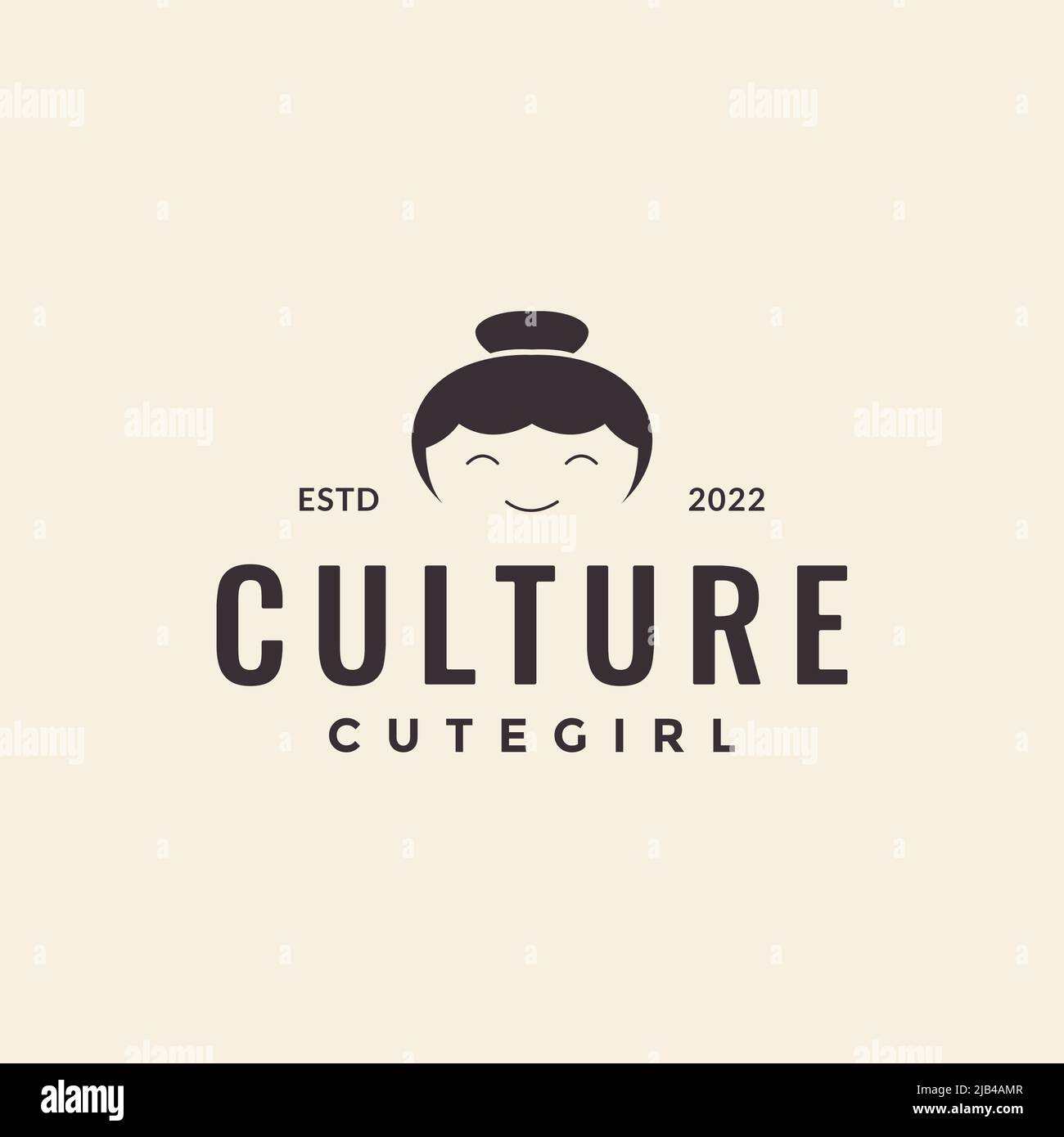 culture asian little girl head smile logo design vector graphic symbol ...
