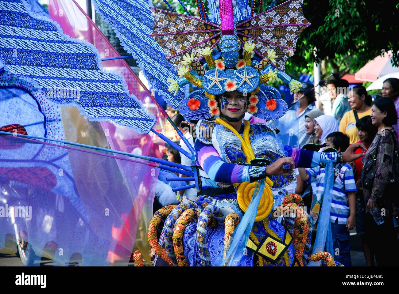 Javanese dancer in blue at a native festival, Djokjakarta, Java Stock ...