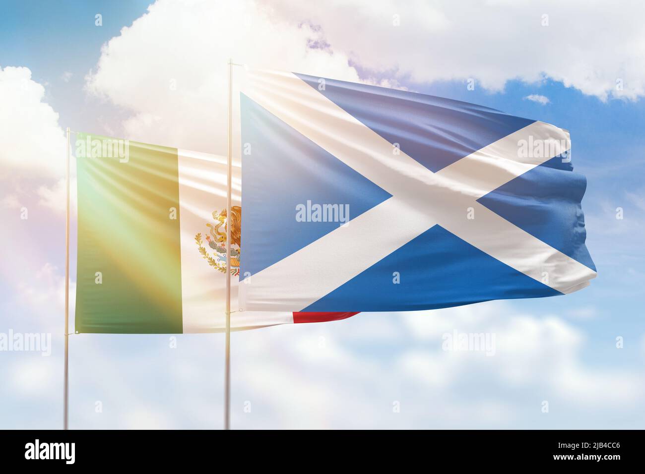 Sunny blue sky and flags of scotland and mexico Stock Photo - Alamy