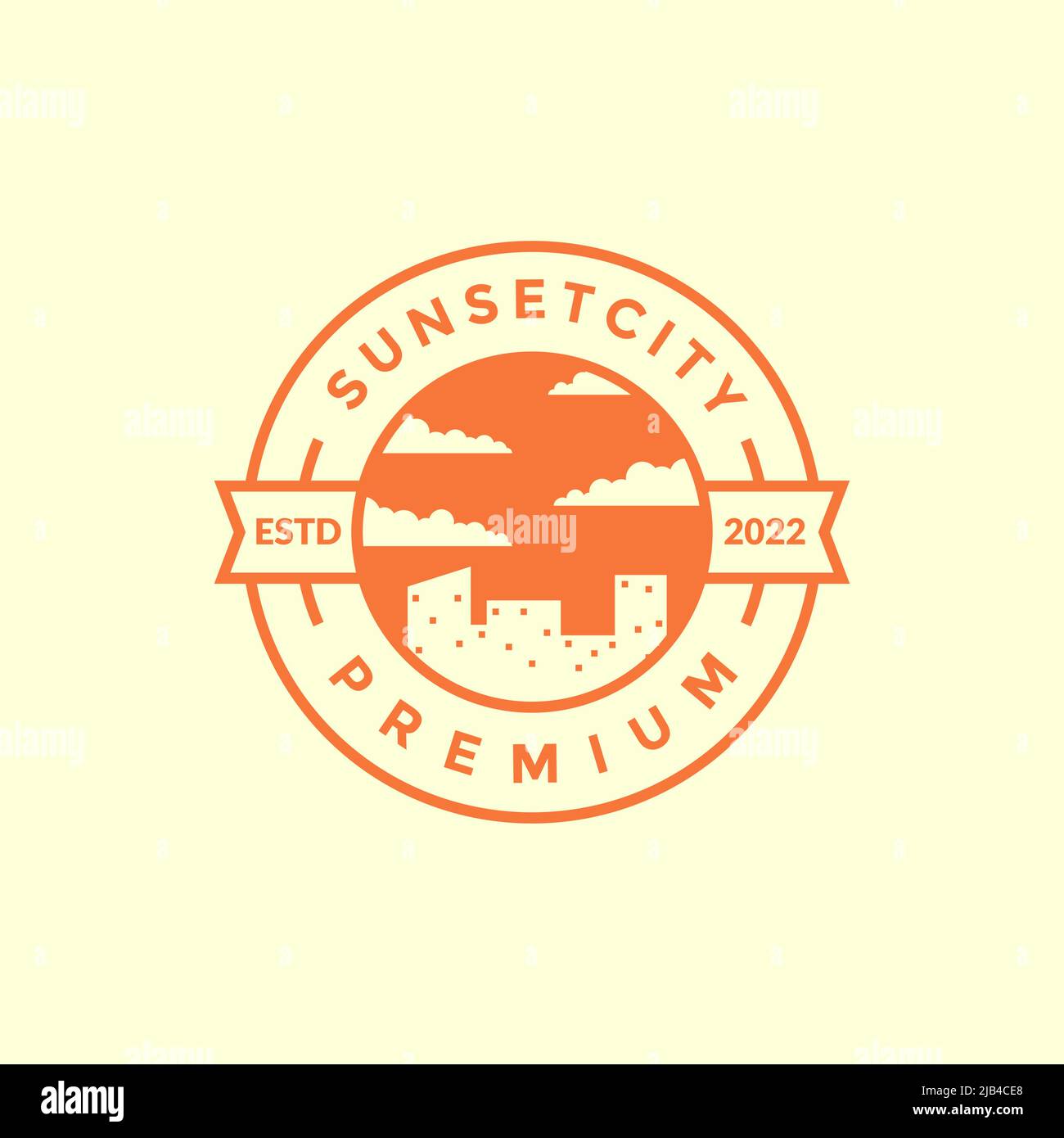 city building with sunset badge logo design vector graphic symbol icon ...