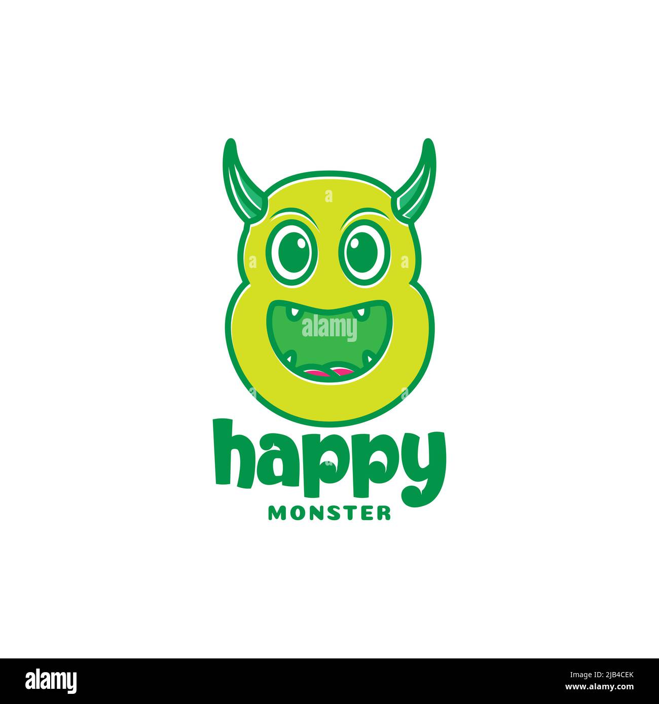 yellow monster head with big smile and horn logo design vector graphic ...