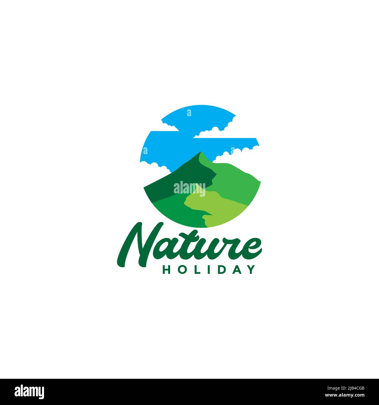 circle with colorful sky and hill green nature logo design vector ...