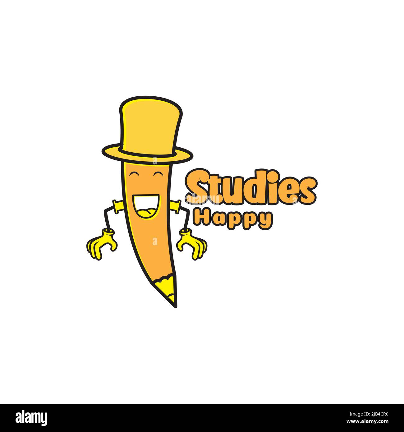 cartoon pencil with face happy study logo design vector graphic symbol ...