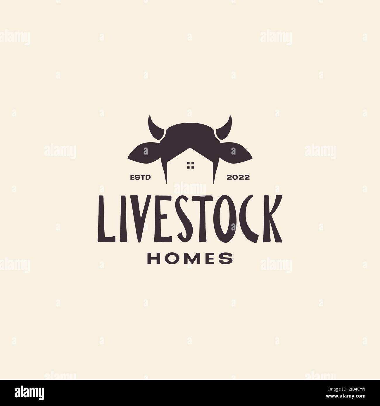 simple vintage cows with home logo design vector graphic symbol icon ...