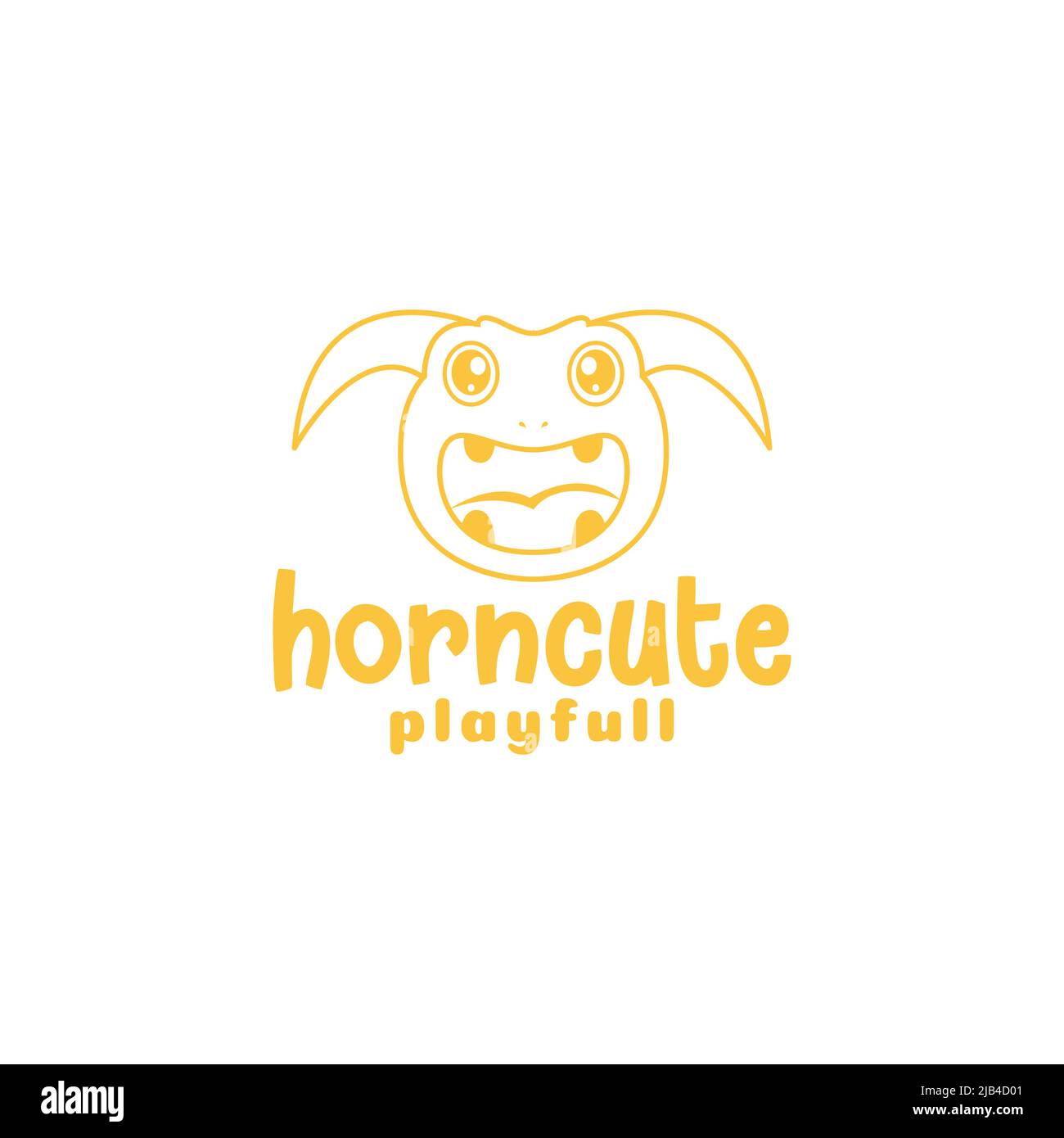 line yellow monster head with horn smile logo design vector graphic ...