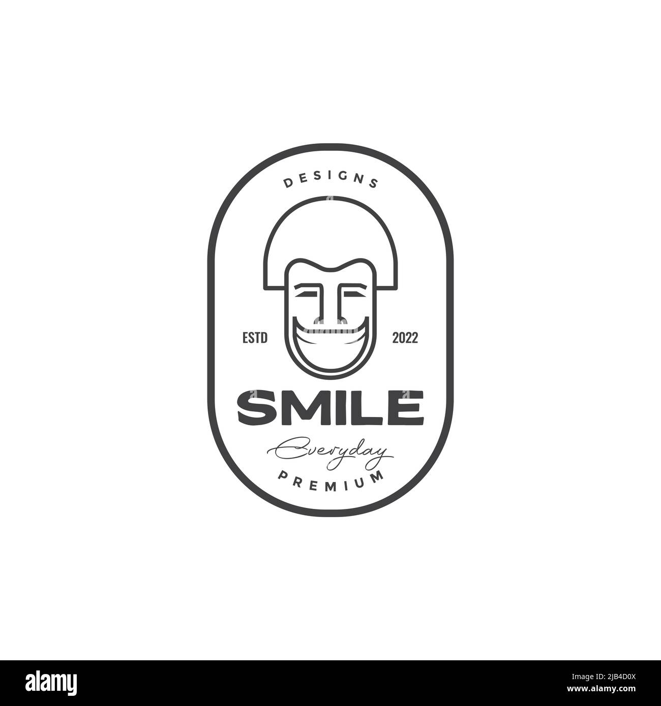head man with big smile badge logo design vector graphic symbol icon ...