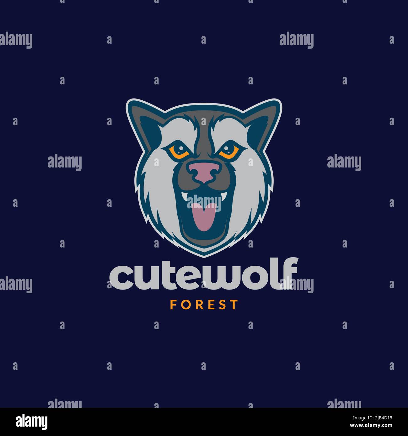 head colored little wolf or siberian husky logo design vector graphic ...