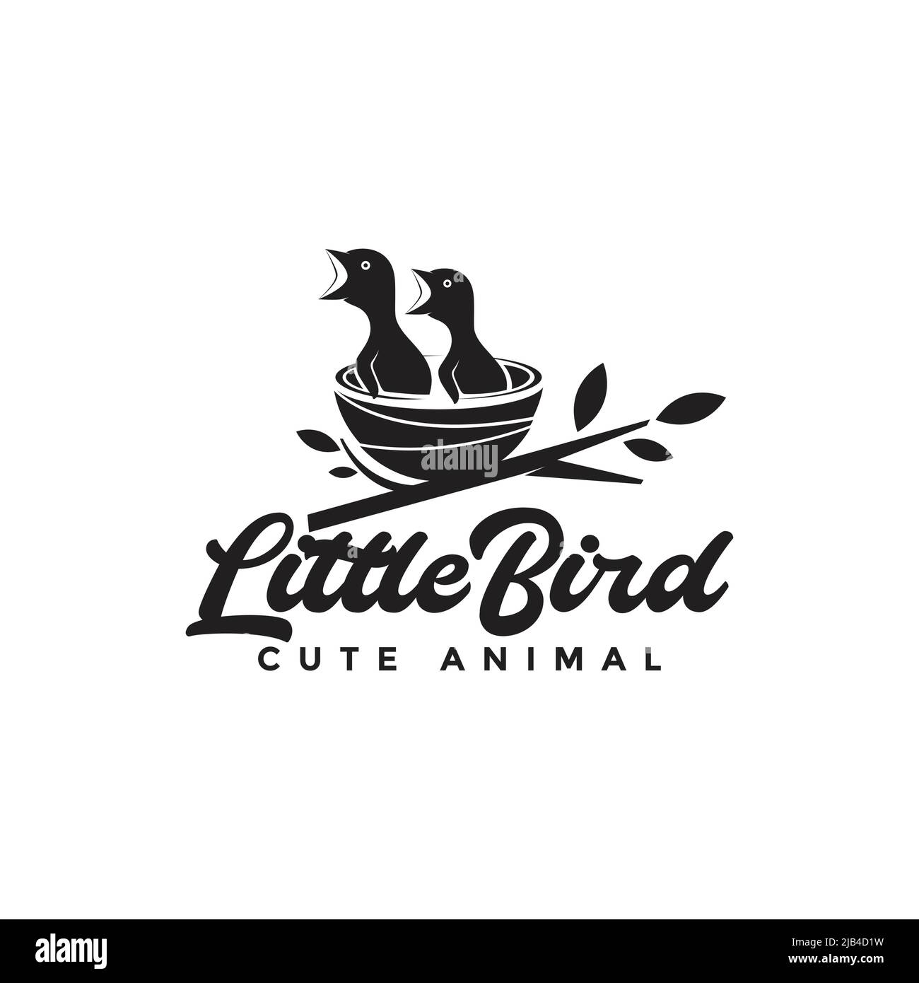 little bird on nest hungry logo design vector graphic symbol icon ...