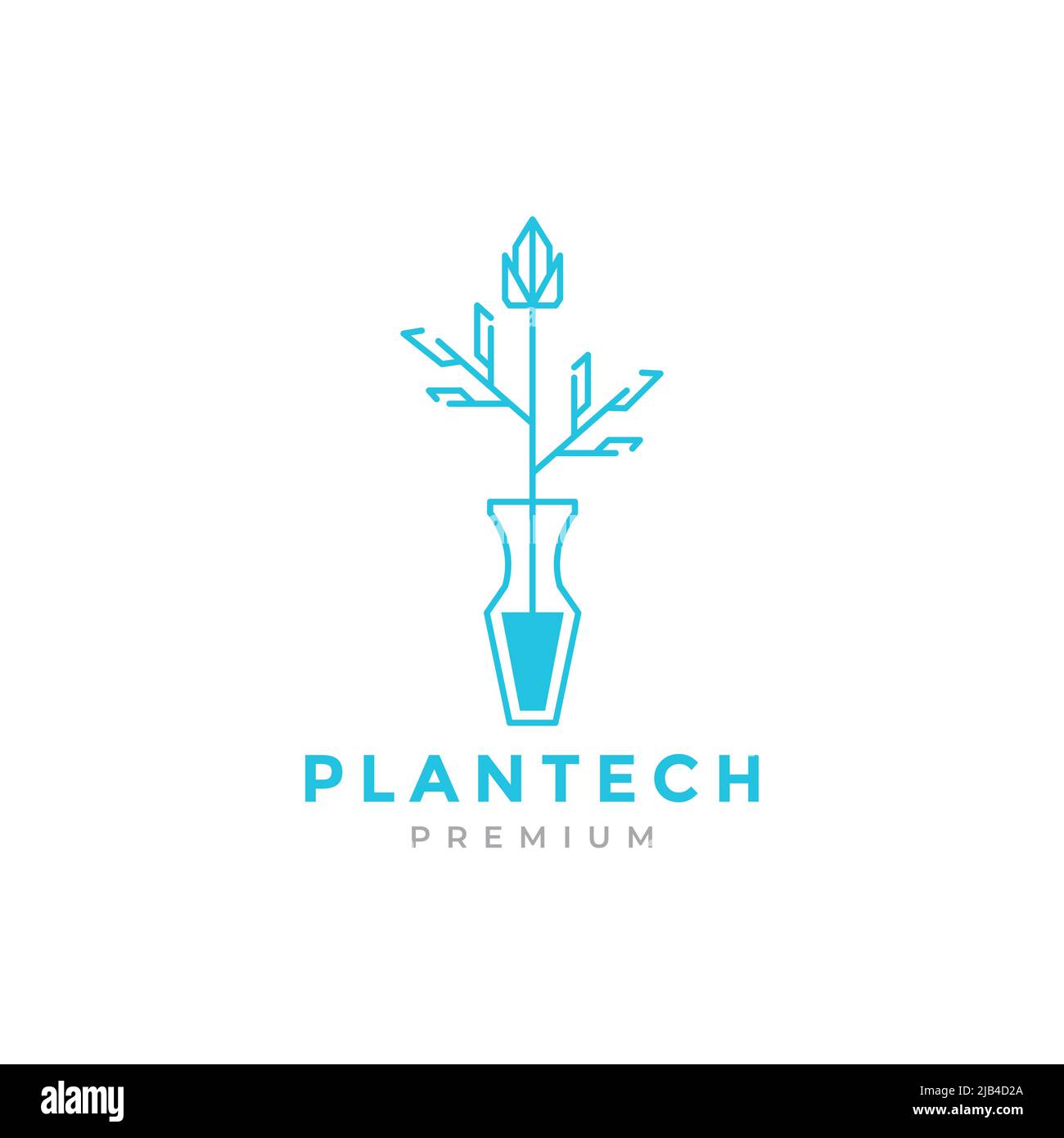 pots with plant line technology logo design vector graphic symbol icon ...