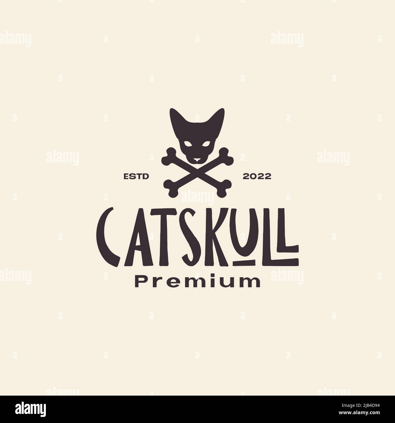 head cat with cross bones vintage logo design vector graphic symbol ...