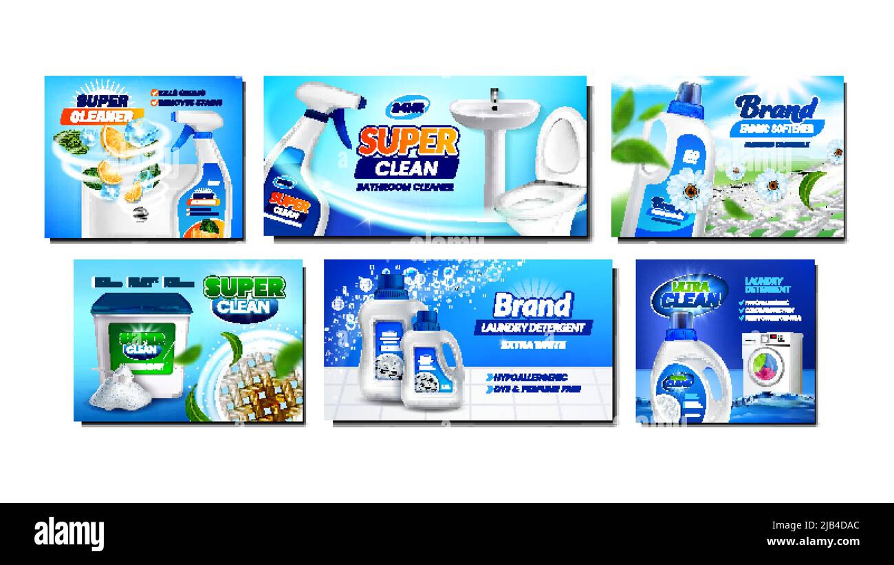 Detergent Creative Promotional Posters Set Vector Stock Vector Image ...
