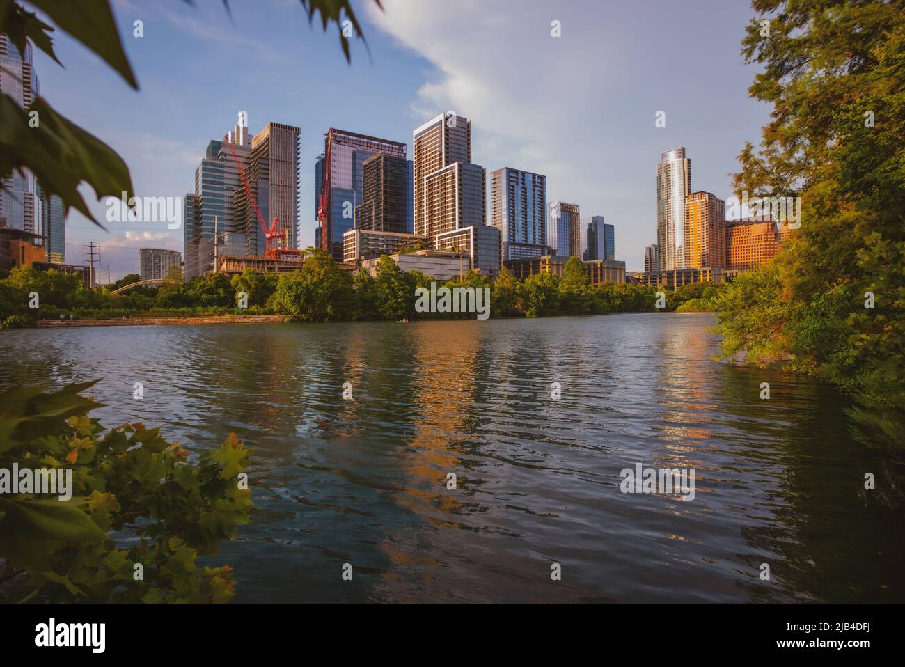 Austin skyline over the Colorado river, Texas Stock Photo - Alamy