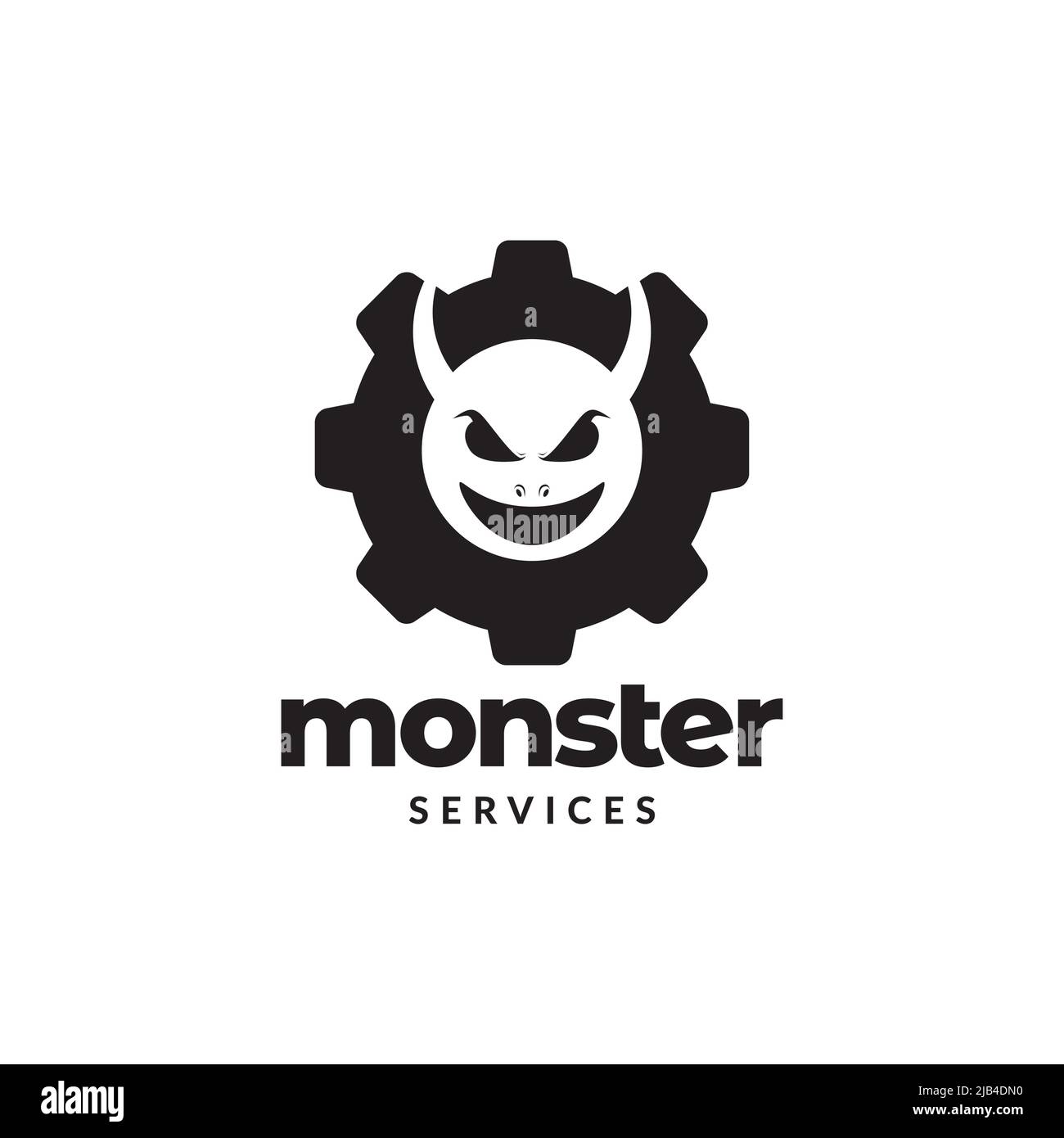evil monster head with gear service logo design vector graphic symbol ...