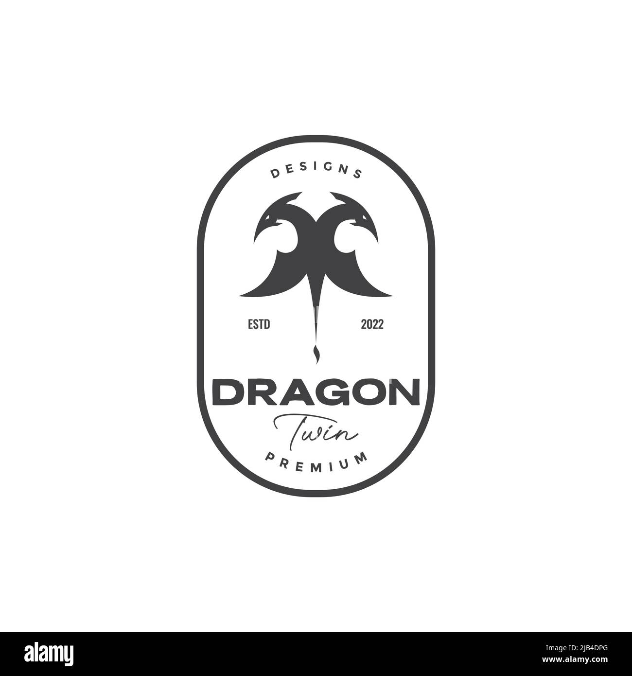 two head dragon badge vintage logo design vector graphic symbol icon ...