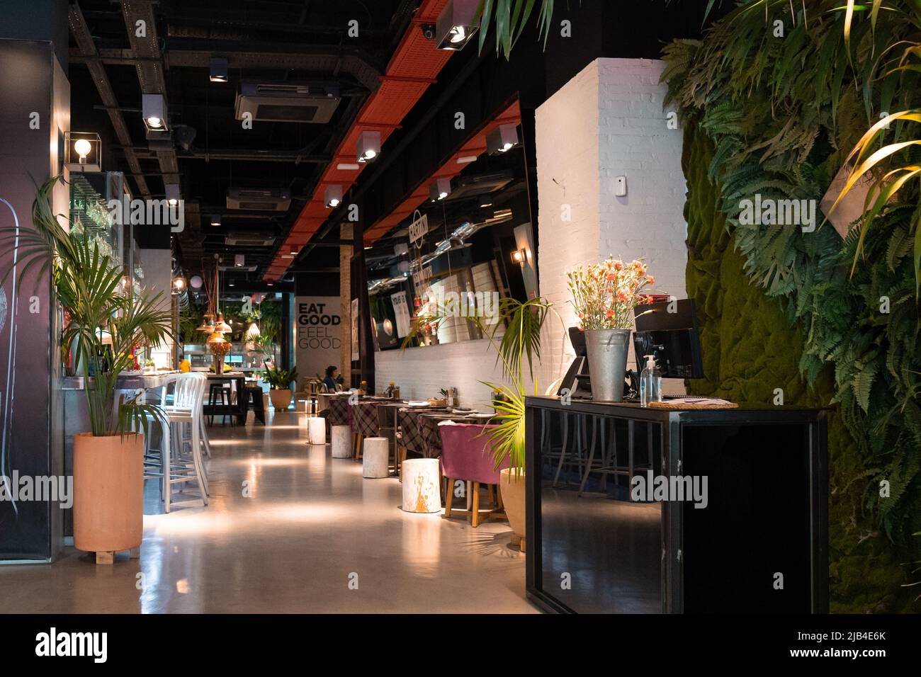 Barcelona, Spain - April 16, 2022 : Interior of an empty restaurant or ...