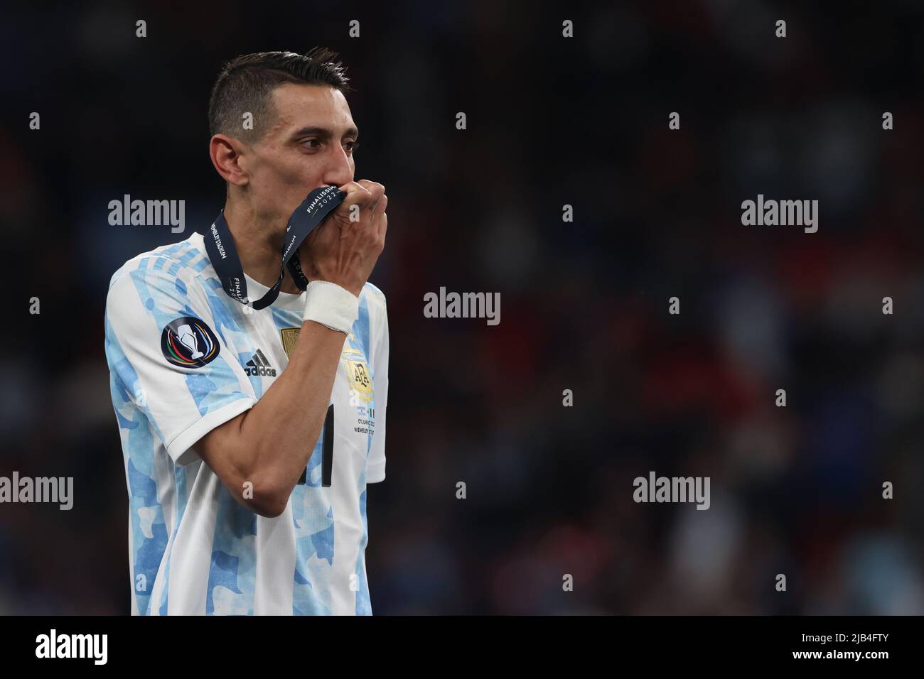 London, England, 1st June 2022. Angel Di Maria of Argentina reacts ...
