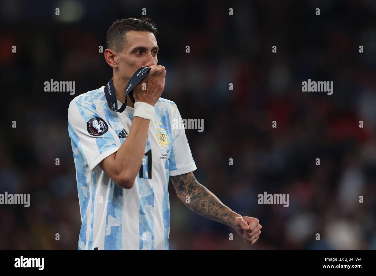 London, England, 1st June 2022. Angel Di Maria of Argentina reacts ...