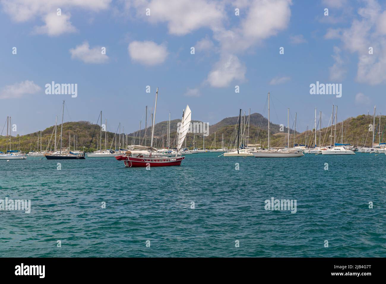 Junk rigged ketch sailboat in Le Marin, Martinique, France Stock Photo ...