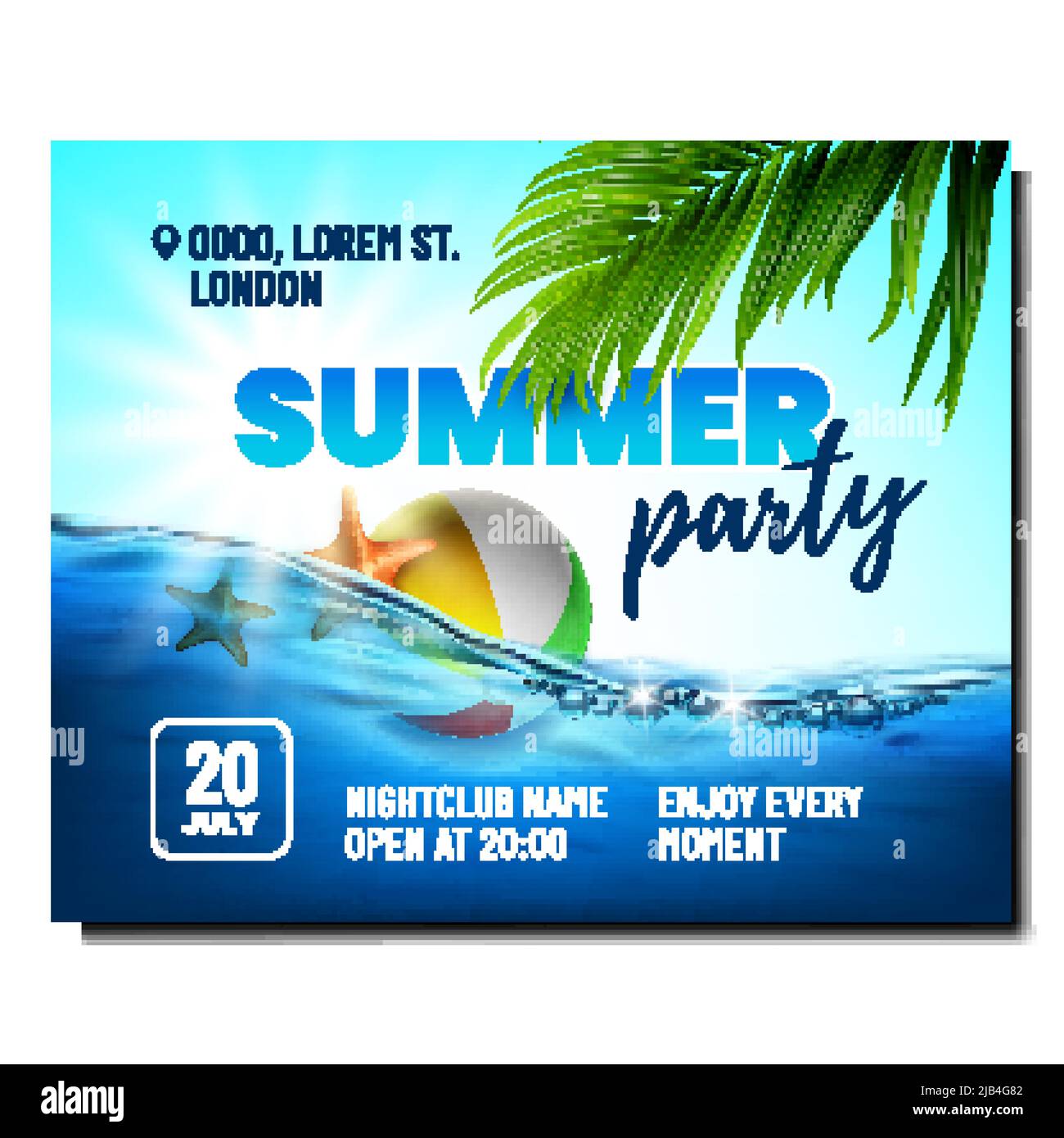Beach Summer Party Creative Promo Banner Vector Stock Vector Image ...