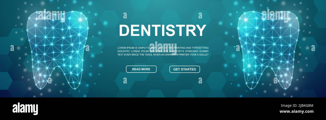 Tooth polygonal symbol for head promotion banner. Horizontal low poly ...